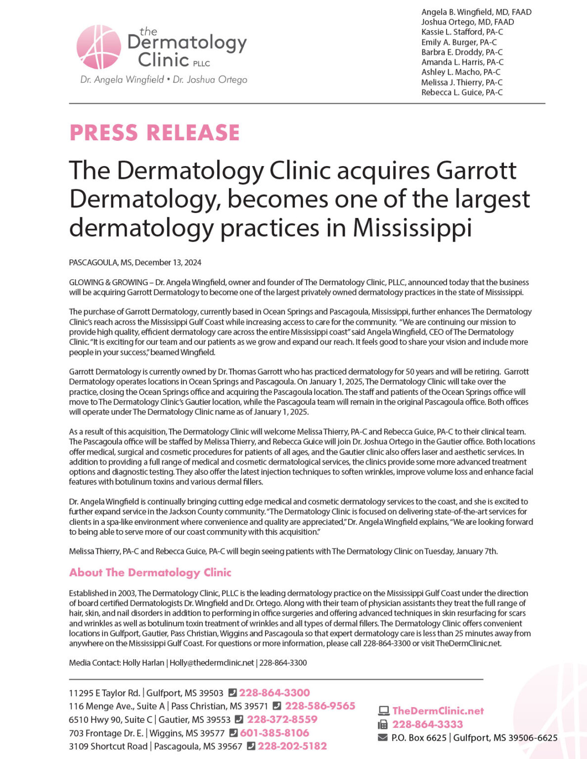 The Dermatology Clinic acquires Garrott Dermatology, becomes one of the ...